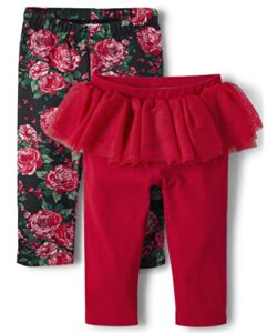 the children's place baby girl's legging pants, hot pink tutu/black flowers 2-pack, 0-3 months