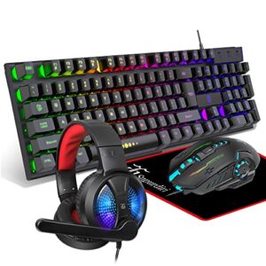 gaming keyboard and mouse,headphones,mouse pad，all in one combo for pc gamers and xbox and ps4 users