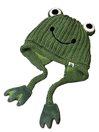 Women Cute Frog Hat Crochet Knitted Hat Big Eye Frog Hat Winter Ear Protective Beanie Knitted Caps Outdoors Green