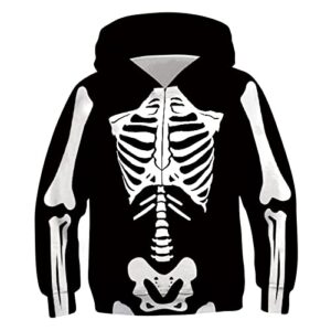 raisevern boys girls hoodies kids halloween skeleton hoodie sweatshirts pullover hooded 3d graphics lightweight hoody for autumn spring 6-16t