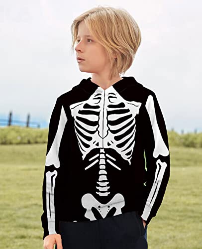 RAISEVERN Boys Girls Hoodies Kids Halloween Skeleton Hoodie Sweatshirts Pullover Hooded 3D Graphics Lightweight Hoody for Autumn Spring 6-16T