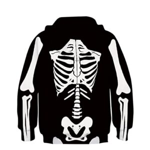 RAISEVERN Boys Girls Hoodies Kids Halloween Skeleton Hoodie Sweatshirts Pullover Hooded 3D Graphics Lightweight Hoody for Autumn Spring 6-16T