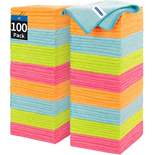 HOMERHYME Microfiber Cleaning Cloth -100 Pack Cleaning Towels, 12.6" x 12.6" Dish Cloths, Lint Free Non-Abrasive Dusting Cloth, Washable Reusable All Purpose Wash Cloth for Kitchen, Car, House, Office