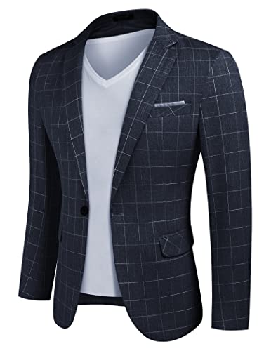 COOFANDY Mens Plaid Sport Coat One Button Regular Fit Blazer Premium Suit Jacket