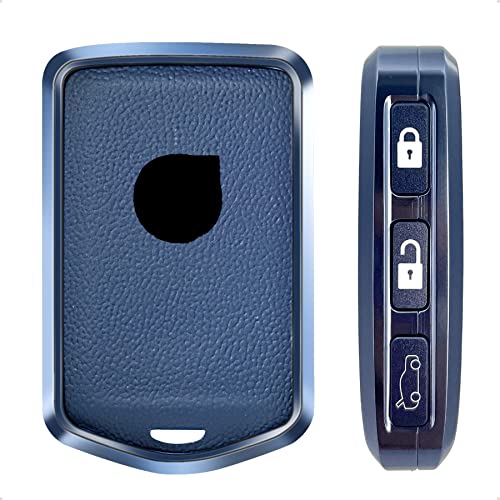 SK CUSTOM Blue Leather and Aluminum Frame Smart Key Case Cover Compatible Volvo XC60 XC90 XC40 S90 V90 Keyless Car Remote Accessory