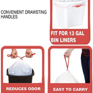 BEIDOU-PAC Trash Bags 13 Gallon Drawstring, 100 Count, Multifold Roll Garbage Bags, Tall Kitchen Trash Bag, Odorless & Extra strength White Plastic Food Scrap Bag for Home Office Bathroom Kitchen Bins