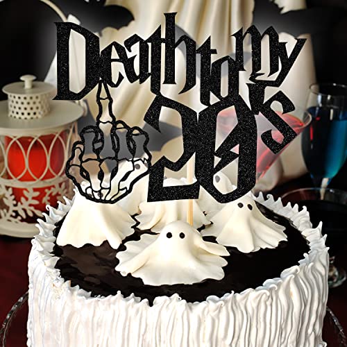 Hequoyer Black Glitter Death to My 20's Cake Topper, Rip My Twenties Cake Decoration, Happy 30th Birthday Party Decorations Supplies