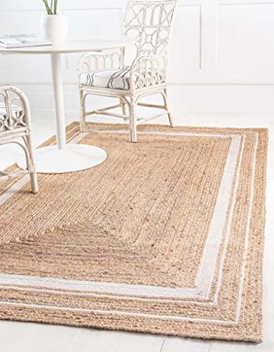 Rugs Hut - 4x6 5x8 6x9 8x10 9x12 10x14 ft. Natural Jute Rug Boho Decor Rug Handwoven Hemp Rug Bohemian Jute Area Rug Braided Rug Custom Size Rug Decorative Rug (Brown + Black, 4x6 feet Jute Rug)