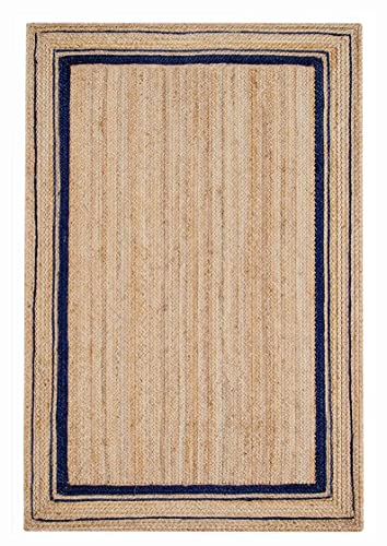 Rugs Hut - 4x6 5x8 6x9 8x10 9x12 10x14 ft. Natural Jute Rug Boho Decor Rug Handwoven Hemp Rug Bohemian Jute Area Rug Braided Rug Custom Size Rug Decorative Rug (Brown + Black, 4x6 feet Jute Rug)