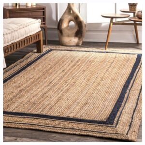 Rugs Hut - 4x6 5x8 6x9 8x10 9x12 10x14 ft. Natural Jute Rug Boho Decor Rug Handwoven Hemp Rug Bohemian Jute Area Rug Braided Rug Custom Size Rug Decorative Rug (Brown + Black, 4x6 feet Jute Rug)