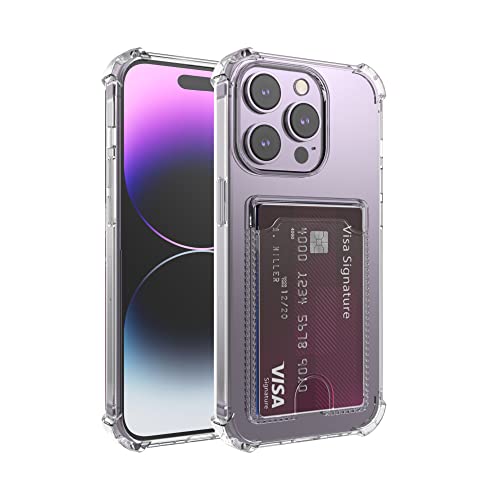 Wuwedo for iPhone 14 Pro Crystal Clear Card Case, [Slim & Protection][Up to 2 Cards] Anti-Yellowing Flexible TPU Wallet Case with Card Holder for iPhone 14 Pro 6.1" 2022