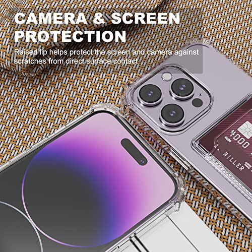 Wuwedo for iPhone 14 Pro Crystal Clear Card Case, [Slim & Protection][Up to 2 Cards] Anti-Yellowing Flexible TPU Wallet Case with Card Holder for iPhone 14 Pro 6.1" 2022