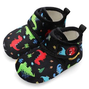 Scurtain Unisex Kids Toddler Slippers Socks Fleece Slippers for Boys Girls Baby Artificial Woolen Booties with Non-Slip Rubber Sole slippers for boys slipper Black/Dino 10-10.5 Toddler