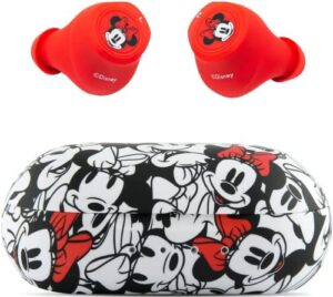 disney minnie mouse bluetooth earbuds with charging case- bluetooth wireless headset with built-in mic and 30 hours of playtime- disneyland essentials and disney gifts for women and men of all ages