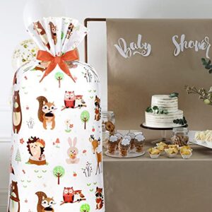 Teling 2 Pcs 70"x 40" Woodland Animals Large Jumbo Gift Bag for Giant Gifts, Oversize Plastic Present Bag for Huge Gifts Wrapping Bags with Gift Ribbons for Woodland Birthday Baby Shower Party