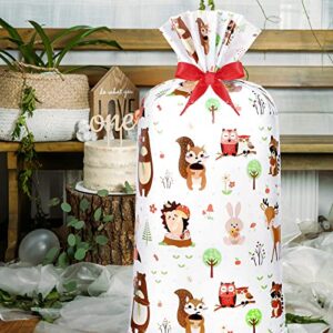 Teling 2 Pcs 70"x 40" Woodland Animals Large Jumbo Gift Bag for Giant Gifts, Oversize Plastic Present Bag for Huge Gifts Wrapping Bags with Gift Ribbons for Woodland Birthday Baby Shower Party