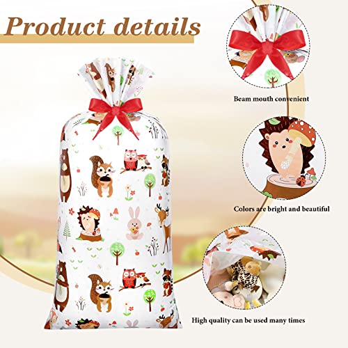 Teling 2 Pcs 70"x 40" Woodland Animals Large Jumbo Gift Bag for Giant Gifts, Oversize Plastic Present Bag for Huge Gifts Wrapping Bags with Gift Ribbons for Woodland Birthday Baby Shower Party