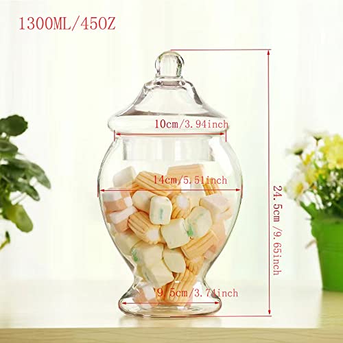 Livejun Glass Apothecary Jars 45 Ounce Decorative Candy Cookie Jars ，Clear Elegant Storage Jar with lids Canisters Sets for the Kitchen Wedding Home Centerpiece Candy Buffet Set of 2