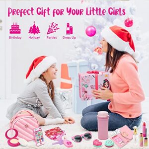 Kids Pretend Play Little Girl Purse Accessories, Princess Toy Cell Phone Fake Makeup Handbag Wallet Sunglasses Keys Credit Card Water Bottle Birthday Gifts Toys for 3 4 5 6 7 8 9 10+ Year Old Girls