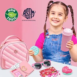 Kids Pretend Play Little Girl Purse Accessories, Princess Toy Cell Phone Fake Makeup Handbag Wallet Sunglasses Keys Credit Card Water Bottle Birthday Gifts Toys for 3 4 5 6 7 8 9 10+ Year Old Girls