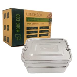 MORE-ECO Classic Stainless Steel Bento Lunch Box Lunch Container Design Holds a Variety of Foods - Metal Bento Box - Dishwasher Safe - Stainless Lid - Stainless 5-in-1