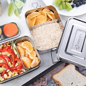 MORE-ECO Classic Stainless Steel Bento Lunch Box Lunch Container Design Holds a Variety of Foods - Metal Bento Box - Dishwasher Safe - Stainless Lid - Stainless 5-in-1