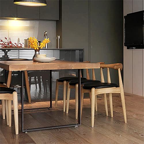 LAKIQ Modern Style Fixed Solid Wood Dining Room Table Rectangle Kitchen Dining Table with 2 Black Metal Legs(Table Only, 55.1" L x 27.6" W x 29.5" H)