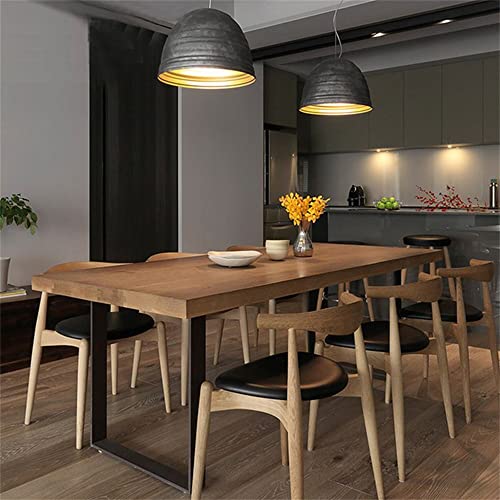 LAKIQ Modern Style Fixed Solid Wood Dining Room Table Rectangle Kitchen Dining Table with 2 Black Metal Legs(Table Only, 55.1" L x 27.6" W x 29.5" H)