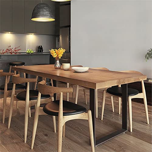 LAKIQ Modern Style Fixed Solid Wood Dining Room Table Rectangle Kitchen Dining Table with 2 Black Metal Legs(Table Only, 55.1" L x 27.6" W x 29.5" H)