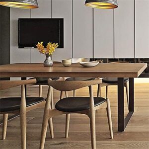 LAKIQ Modern Style Fixed Solid Wood Dining Room Table Rectangle Kitchen Dining Table with 2 Black Metal Legs(Table Only, 55.1" L x 27.6" W x 29.5" H)