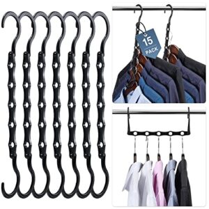 15-pack-space-saving-hangers black-plastic-clothes-hangers for heavy clothes, magic-space-saving-hangers college dorm room essentials, wardrobe clothes organizer and storage