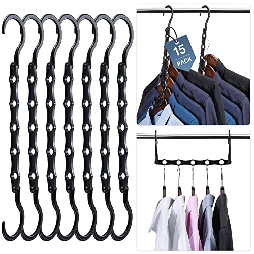 15-Pack-Space-Saving-Hangers Black-Plastic-Clothes-Hangers for Heavy Clothes, Magic-Space-Saving-Hangers College Dorm Room Essentials, Wardrobe Clothes Organizer and Storage