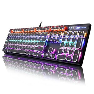 camiysn typewriter style mechanical gaming keyboard, black retro punk gaming keyboard with rgb backlit, 104 keys blue switch wired cute keyboard, unique square keycaps for windows/mac/pc