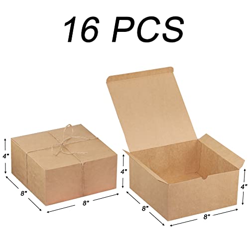 Xxcxpark 16 PCS Brown Kraft Gift Boxes 8x8x4 Inches, Decorative Party Favor Kraft Paper Gift Packaging Box with Lid for DIY Crafting, Cube, Cupcake, Kraft Present Boxes for Birthday, Wedding