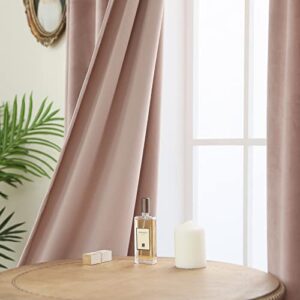 WOD FAMY Velvet Vintage Curtains Panels Grommet Darkening Drapes Blackout Velvet Curtains Panel for Living Room Bedroom Meetingroom Club Theater Patio Door52Wx63L Inch 2 Pcs　Gray and Pink