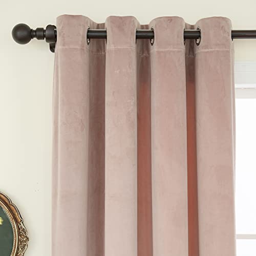 WOD FAMY Velvet Vintage Curtains Panels Grommet Darkening Drapes Blackout Velvet Curtains Panel for Living Room Bedroom Meetingroom Club Theater Patio Door52Wx63L Inch 2 Pcs　Gray and Pink