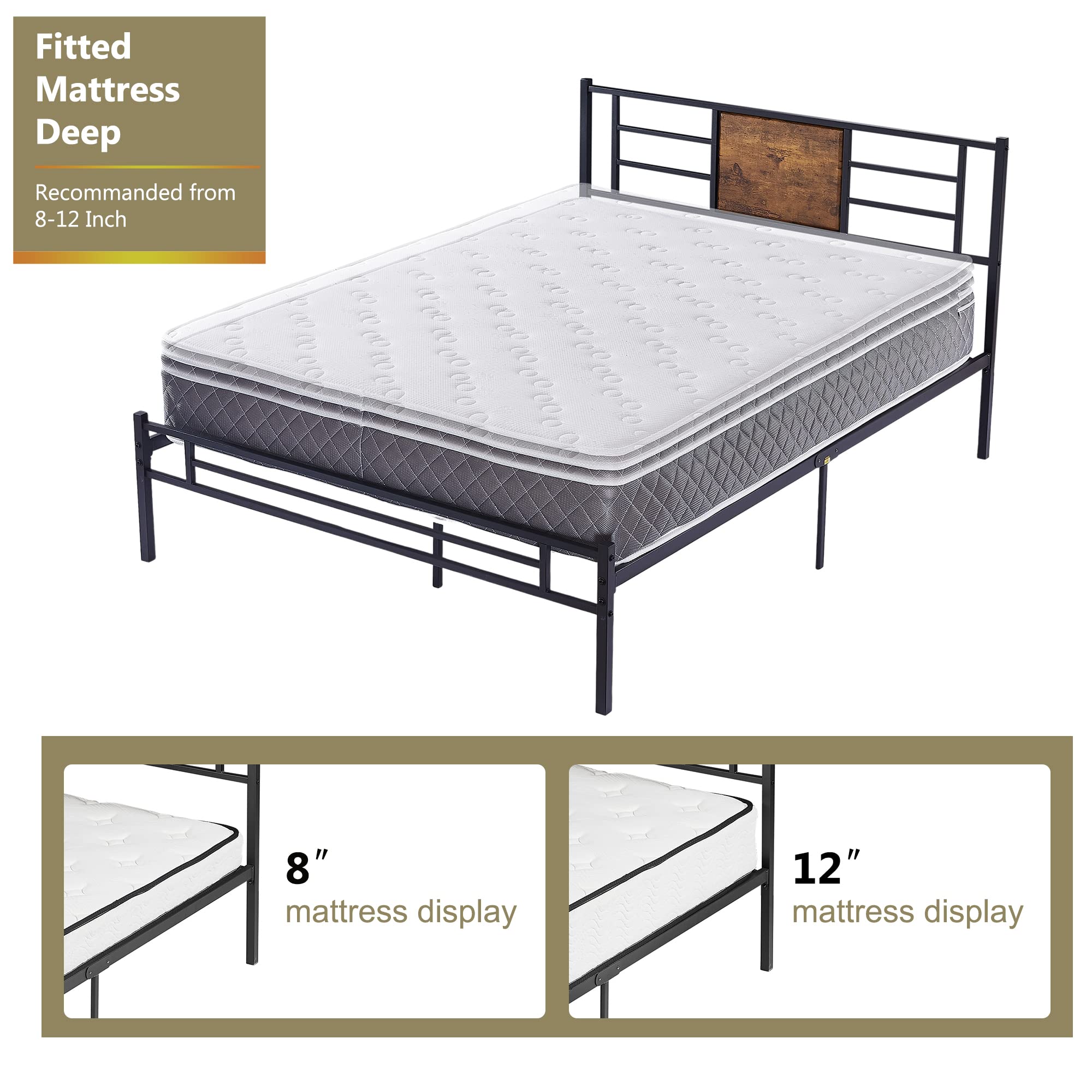 VECELO Queen Platform Bed Frame with Headboard, Heavy-Duty Mattress Foundation with Steel Slats Support, No Box Spring Needed/Easy Assembly, Black