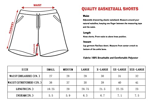 Men's Basketball Shorts Workout Gym Knee Pants with Pockets Athletic Walking Red Square Splicing Shorts M