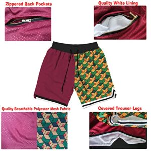 Men's Basketball Shorts Workout Gym Knee Pants with Pockets Athletic Walking Red Square Splicing Shorts M