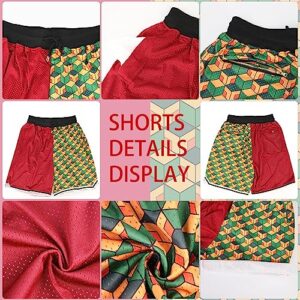 Men's Basketball Shorts Workout Gym Knee Pants with Pockets Athletic Walking Red Square Splicing Shorts M