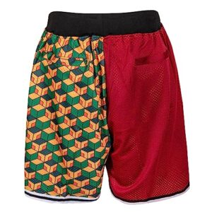 Men's Basketball Shorts Workout Gym Knee Pants with Pockets Athletic Walking Red Square Splicing Shorts M