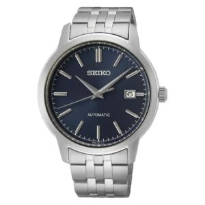 seiko men's blue dial silver stainless steel band automatic watch