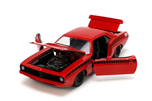 Jada Toys Big Time Muscle 1:24 1973 Plymouth Barracuda Die-cast Car Red/Black, Toys for Kids and Adults