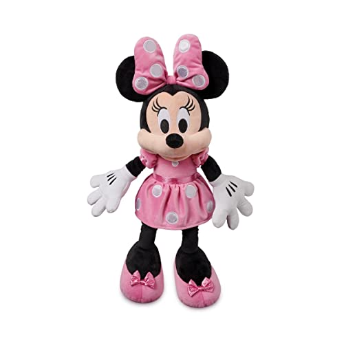 Disney Store Official Minnie Mouse Medium Soft Plush Toy, Medium 17 3/4 inches, Iconic Cuddly Toy Character in Pink Polka Dot Dress and Bow with Embroidered Features, Suitable for All Ages