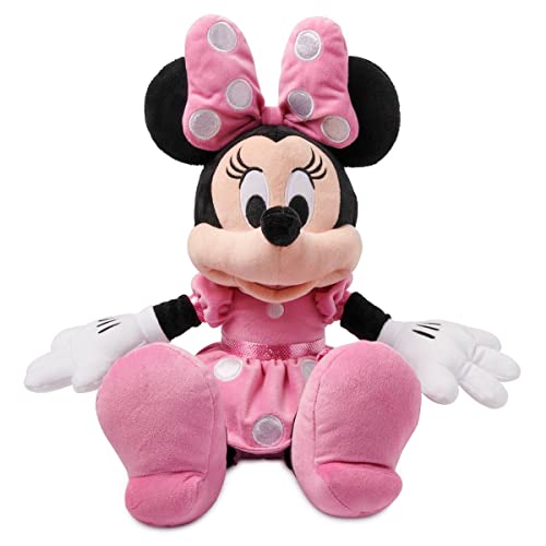 Disney Store Official Minnie Mouse Medium Soft Plush Toy, Medium 17 3/4 inches, Iconic Cuddly Toy Character in Pink Polka Dot Dress and Bow with Embroidered Features, Suitable for All Ages