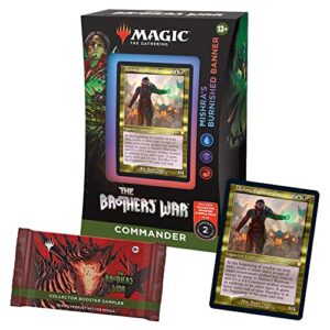 magic: the gathering the brothers’ war retro-frame commander deck - mishra’s burnished banner (blue-black-red) + collector booster sample pack