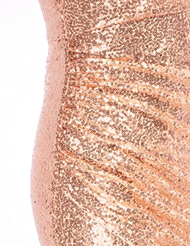 GRACE KARIN Women Deep V Neck Party Mini Dress U Back Sequin Irregular Hem Evening Dress Rose Gold