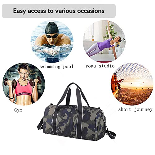 mezhsa Kids Overnight Duffle Bag Girls Boys Sports Gym Bag with Shoe Compartment Wet Pocket Camouflage travel bag (ArmyGreen)