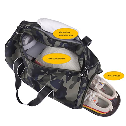 mezhsa Kids Overnight Duffle Bag Girls Boys Sports Gym Bag with Shoe Compartment Wet Pocket Camouflage travel bag (ArmyGreen)