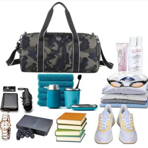 mezhsa Kids Overnight Duffle Bag Girls Boys Sports Gym Bag with Shoe Compartment Wet Pocket Camouflage travel bag (ArmyGreen)